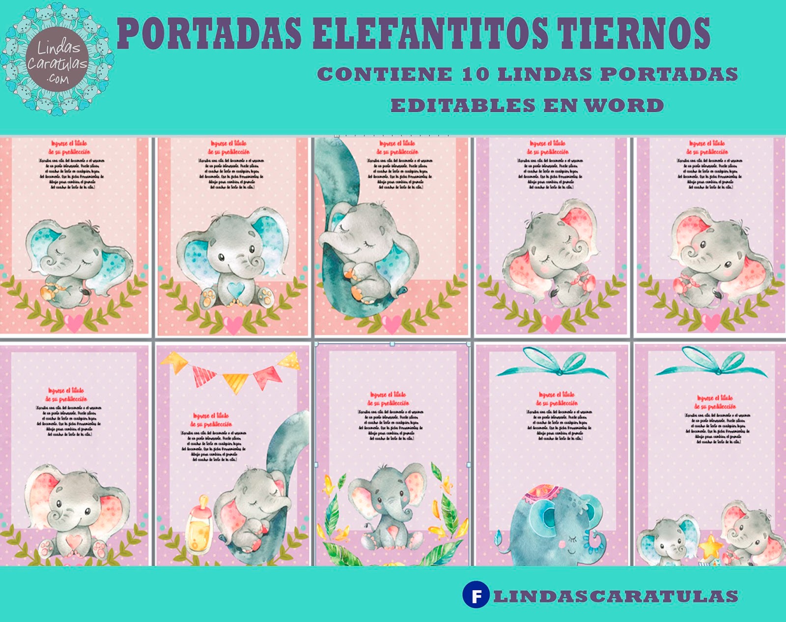Imprimibles: Portadas elefantitos tiernos