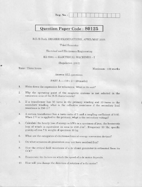 Anna University EE 8301 — Electrical Machines-I APRIL/MAY 2019 Question ...