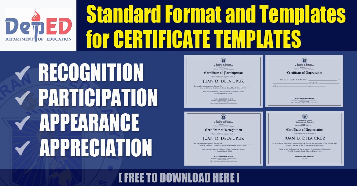 DepEd Standard Format and Templates for Certificates