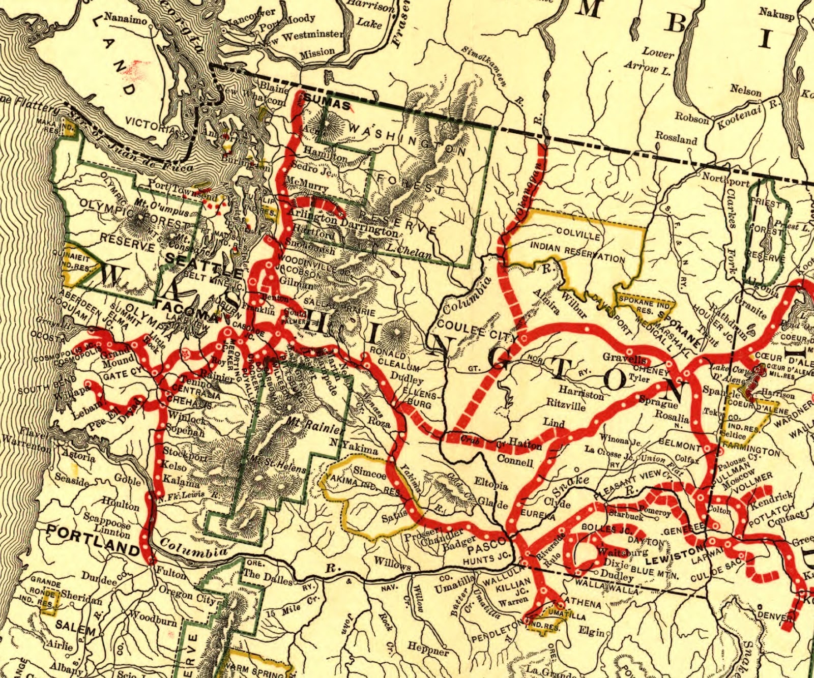 Big Bend Railroad History: 1900 Northern Pacific Map