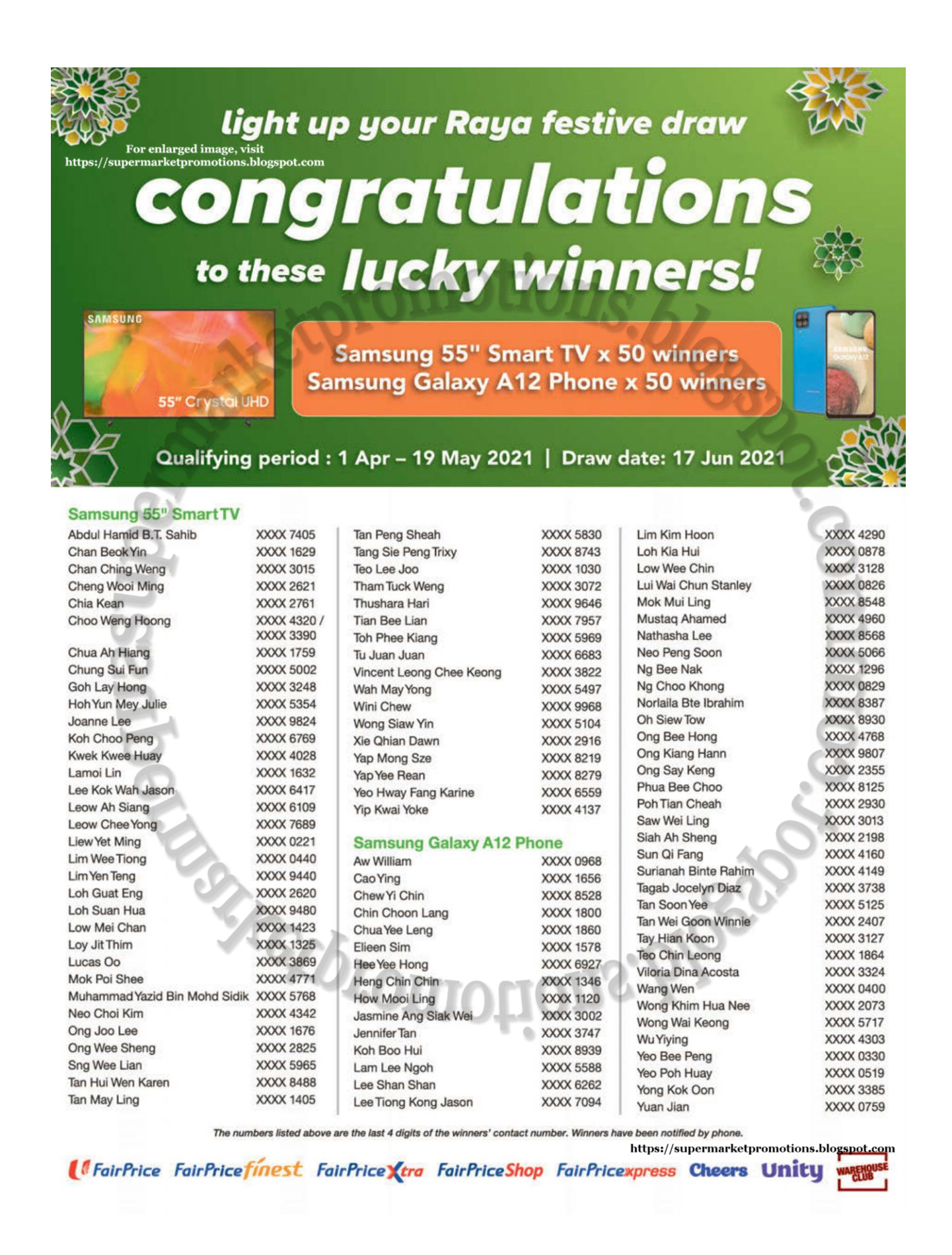 NTUC FairPrice Raya Festive Draw Lucky Winners Result 24 June 2021 ...