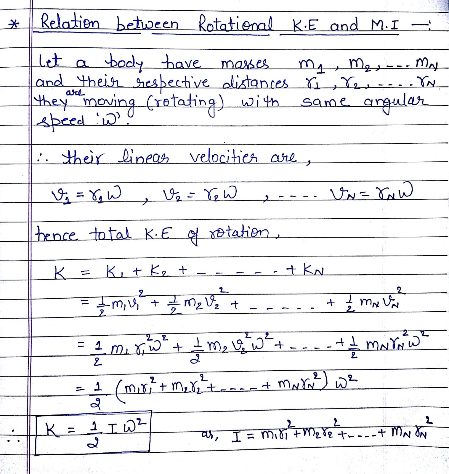 Relation Between Moment Of Inertia And Kinetic Energy Of Rotation