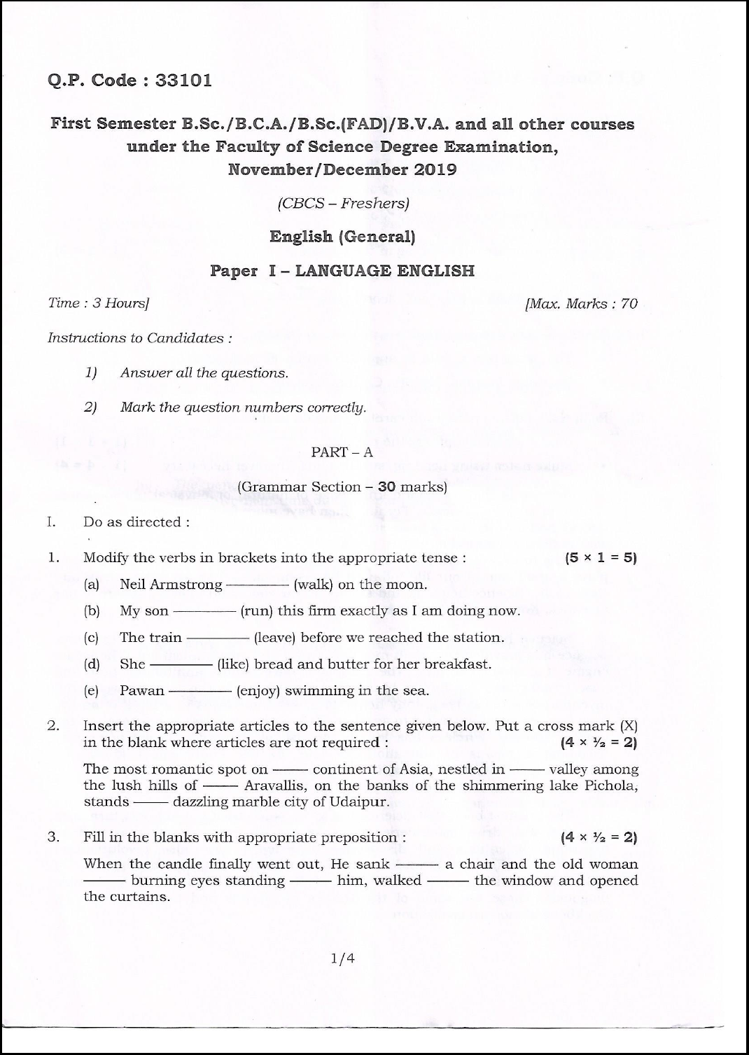 Bangalore University b.sc./b.c.a./b.sc./b.v.a. English ( General ...