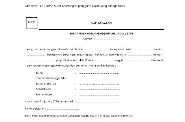 Contoh Surat Keterangan pengganti ijazah yang hilang atau rusak ...
