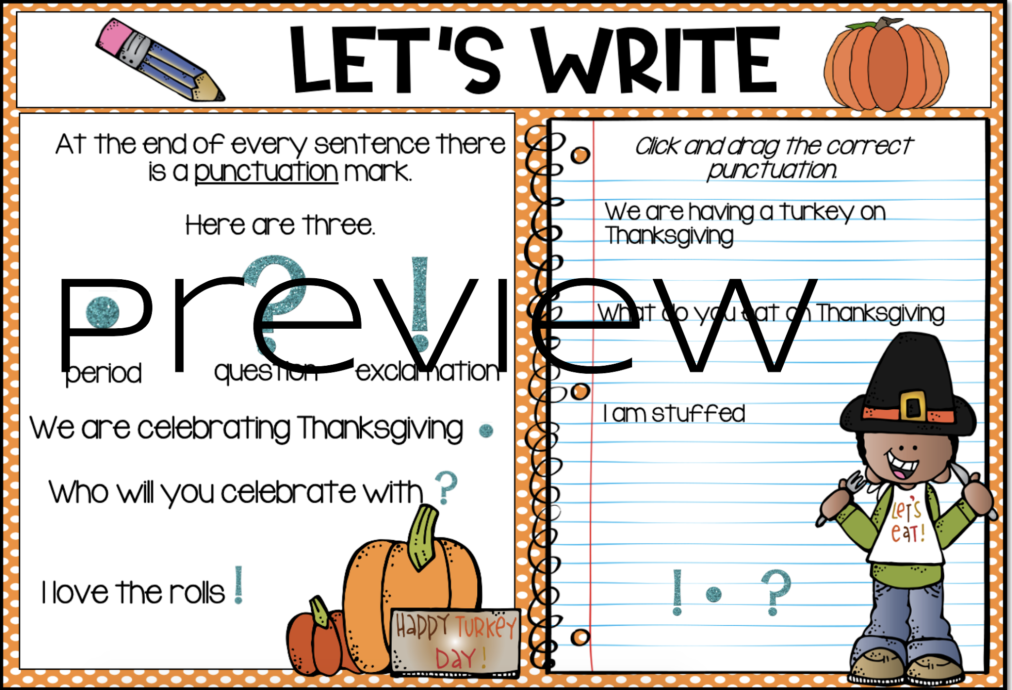 1st Grade Hip Hip Hooray!: Let's Write November!