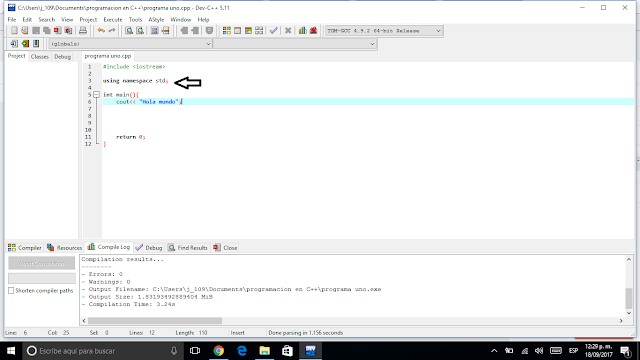 Programación en C++ 1- Primer programa