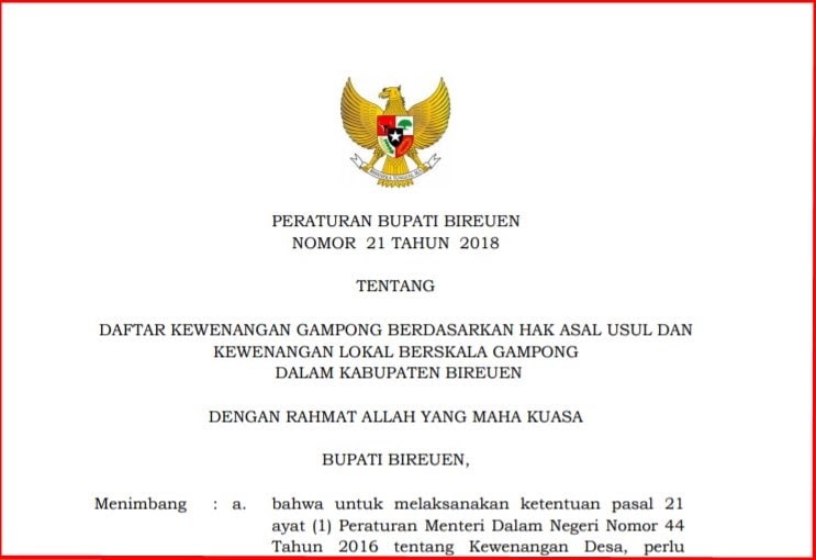 Contoh PERDES Kewenangan Desa mulai dari Hak asal Usul hingga ...