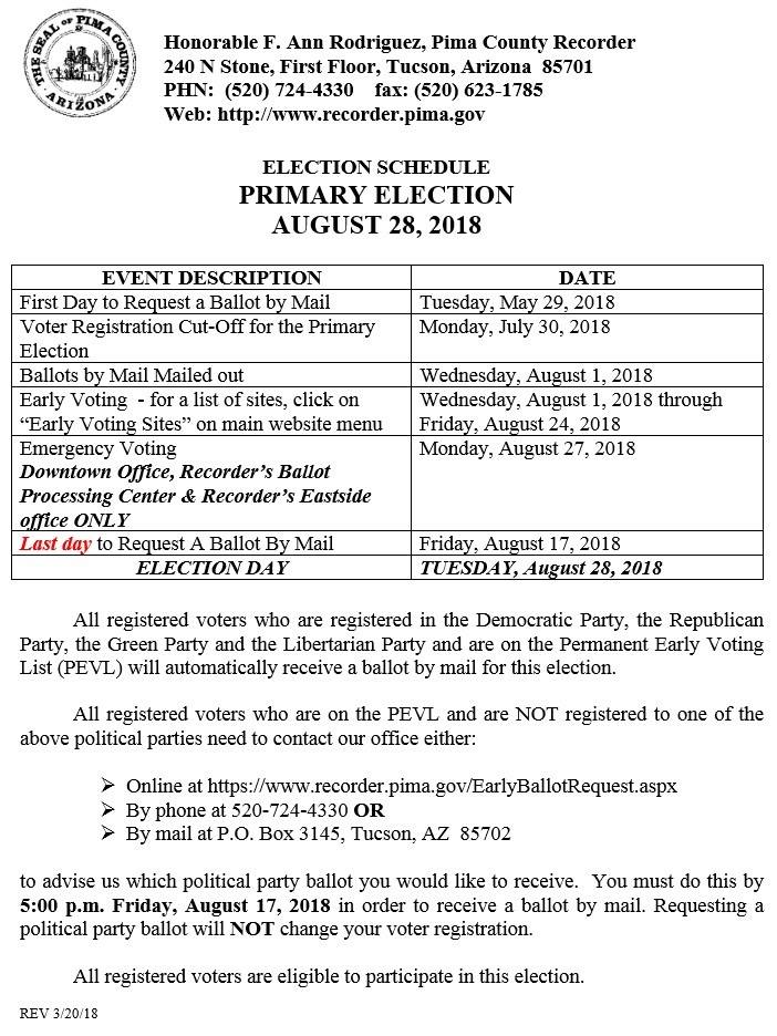 LOVE: Let Oro Valley Excel: Election Schedule
