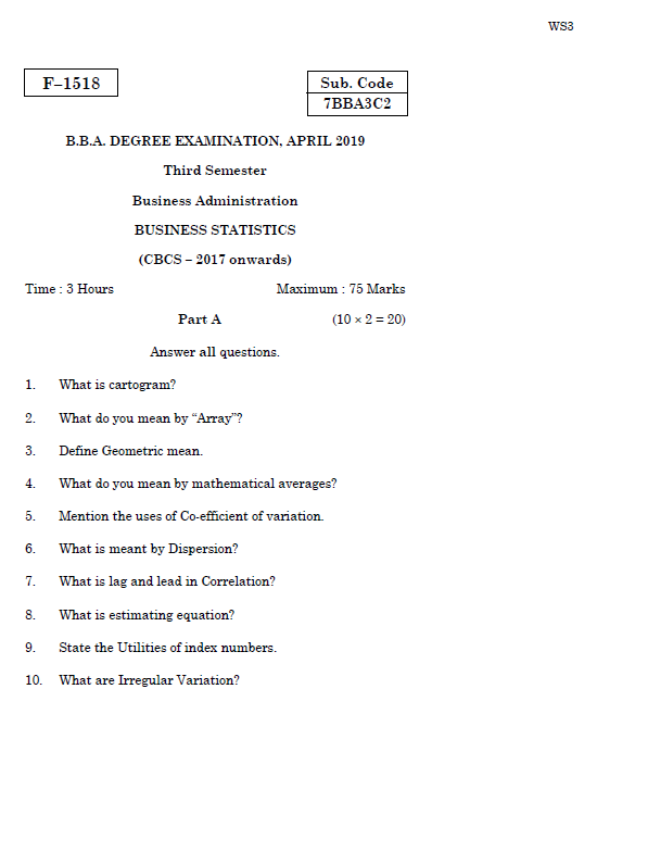 Alagappa University B.B.A (Business Administration) BUSINESS STATISTICS ...