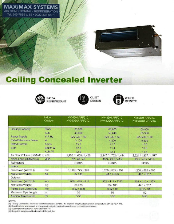 MaximaxSystems.com: KOPPEL SPLIT CEILING CONCEALED AIR CON R410A - INVERTER
