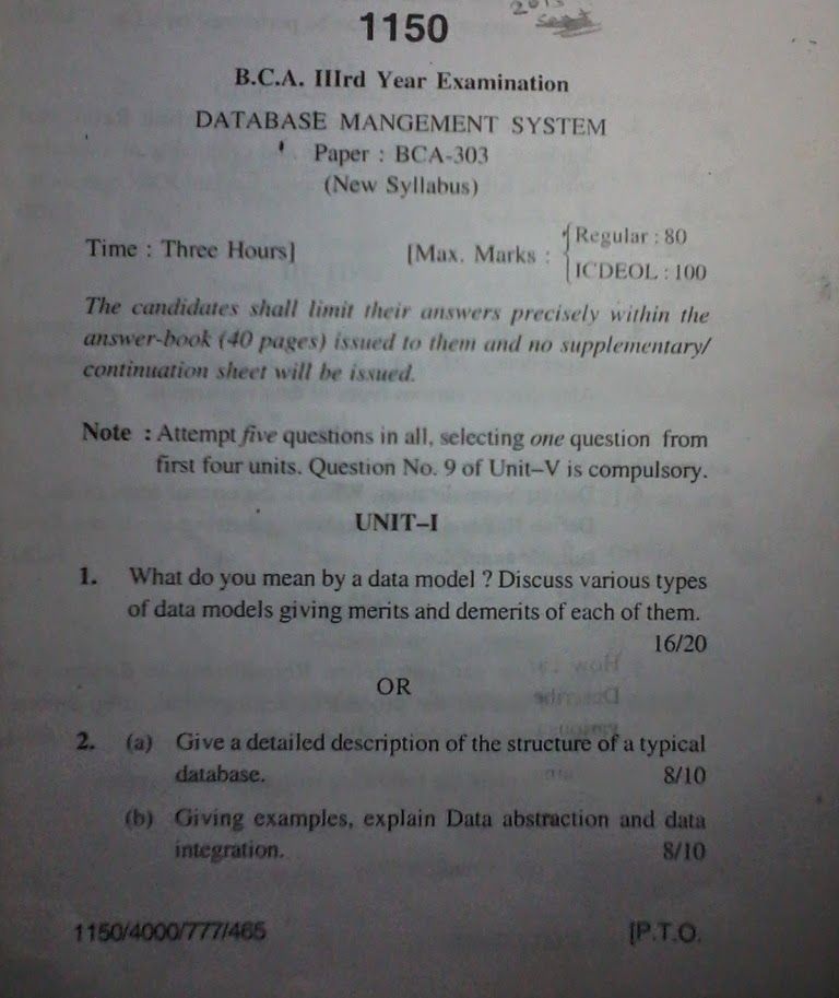 World and Knowledge: DATABASE MANAGEMENT SYSTEM (DBMS): BCA QUESTION PAPER World and Knowledge: DATABASE MANAGEMENT SYSTEM (DBMS): BCA QUESTION PAPER