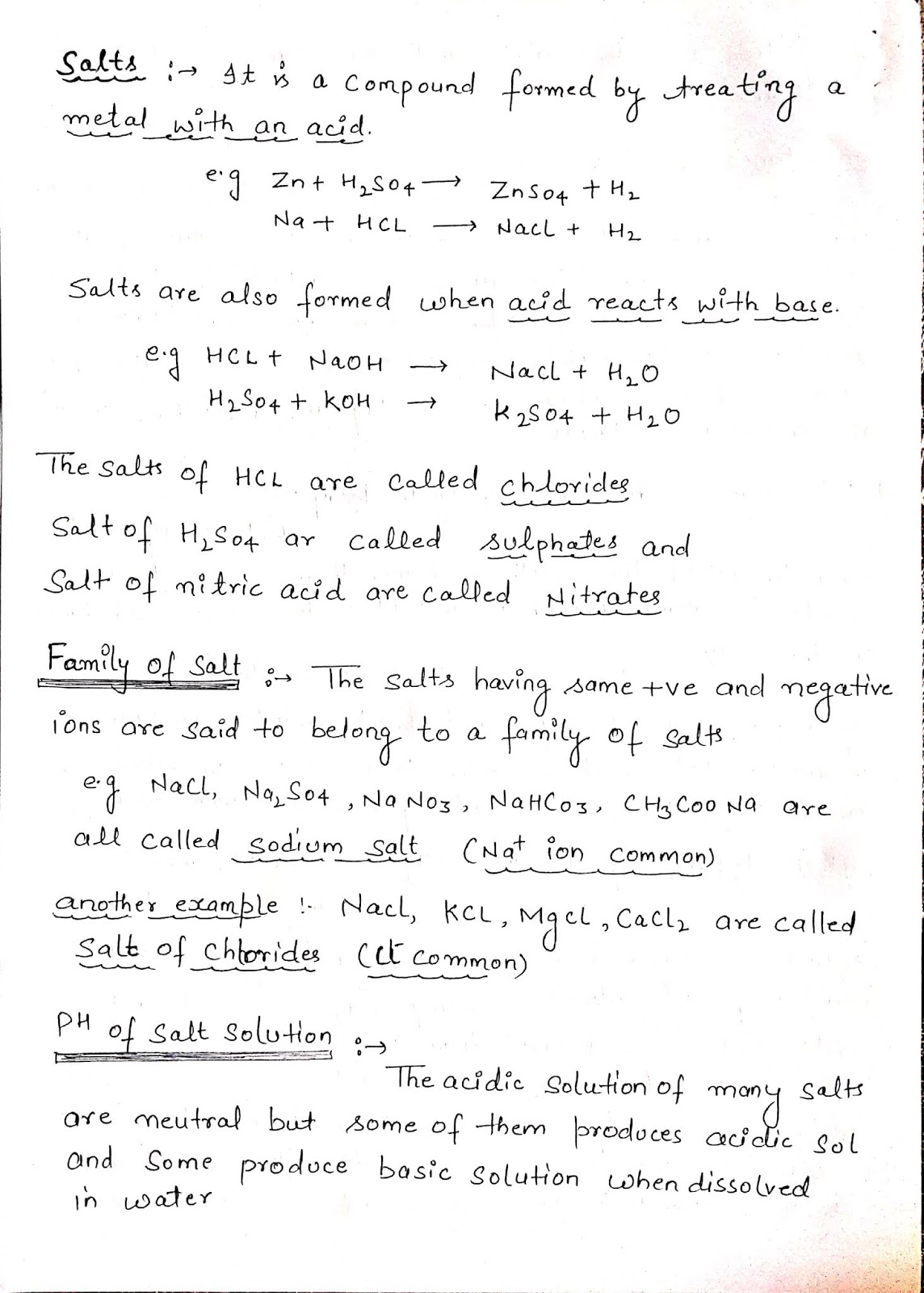 Acid Bases and Salts Handwritten Notes for 10th Science