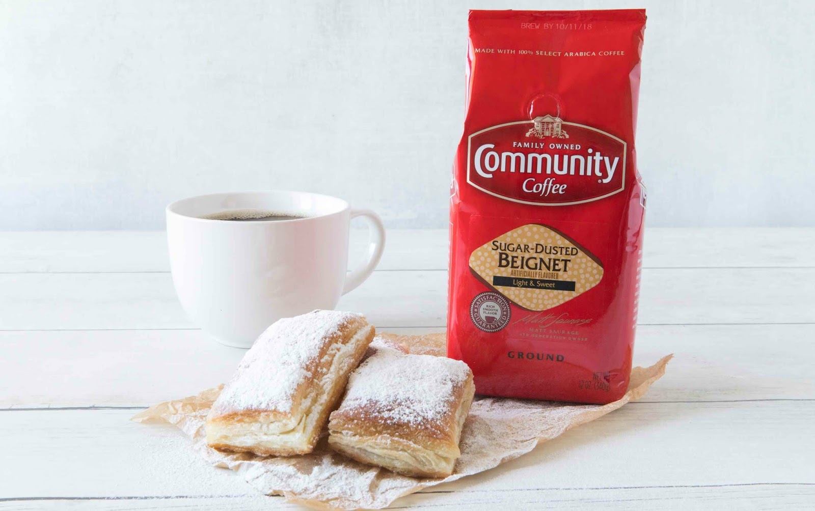 Community Coffee Sugar-Dusted Beignet Coffee Review And Cafe Du Monde ...