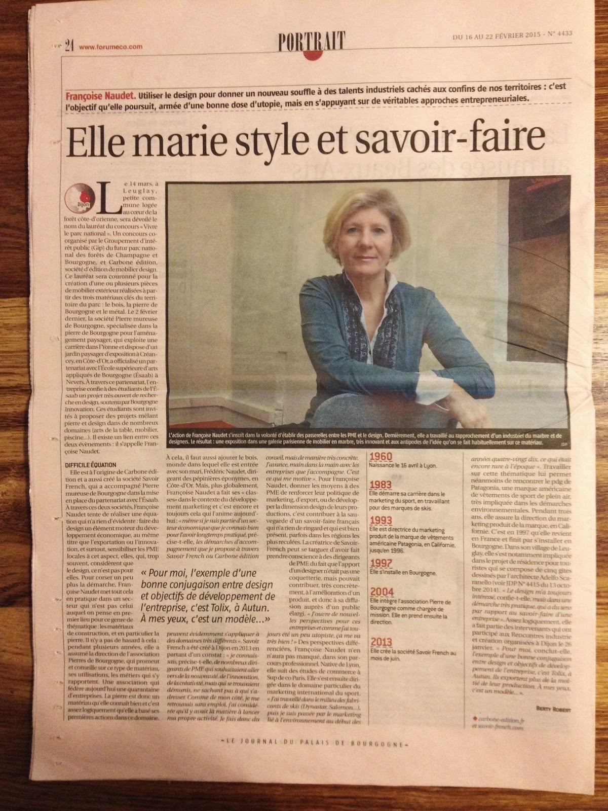 L'ACTU BLOG de Savoir-French: Portrait dans le Journal du Palais Bourgogne