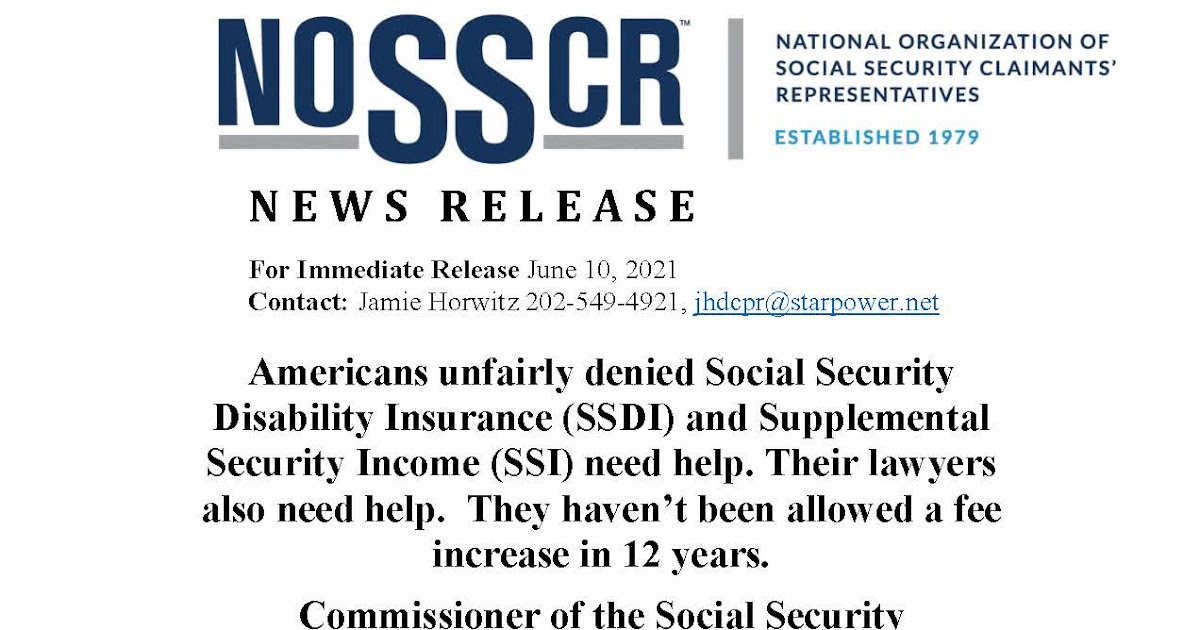Social Security News: A Press Release From NOSSCR