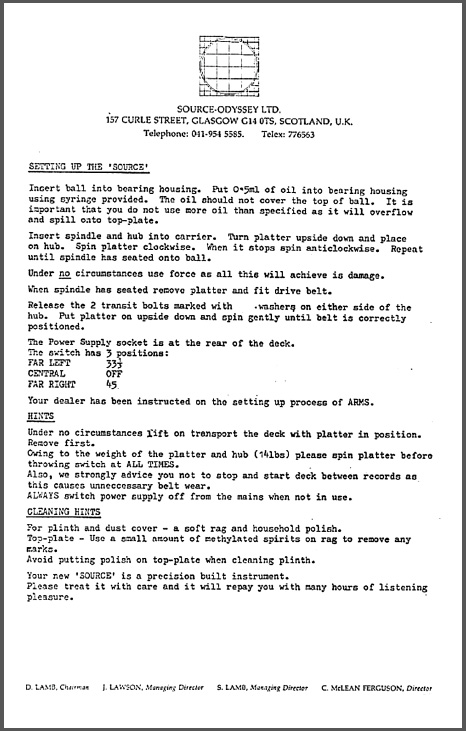 The Source Turntable: Set up instructions sheet
