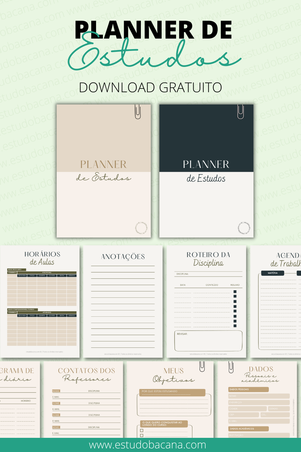 Planner de Estudos em PDF Grátis Para Imprimir (Estudo Bacana©)