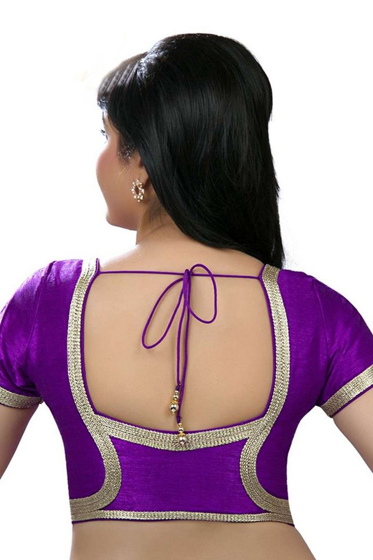 Voilet and Silver Colour Lace work Blouse Design