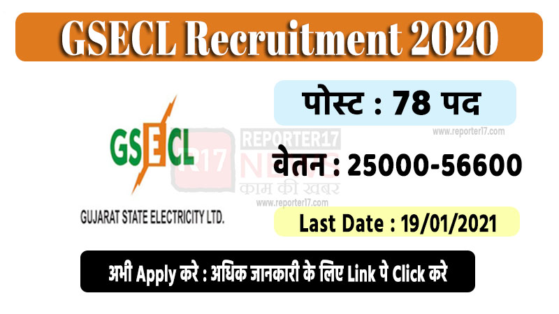 GSECL Recruitment 2020 | 78 अपरेंटिस पद पर भर्ती | Reporter17.com