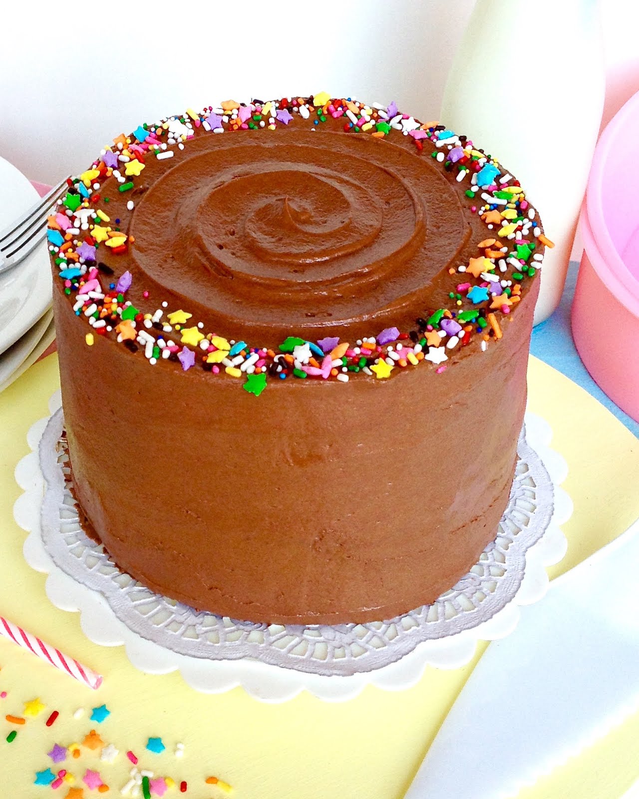 Vanilla Cake with Easy Chocolate Frosting - The Lindsay Ann