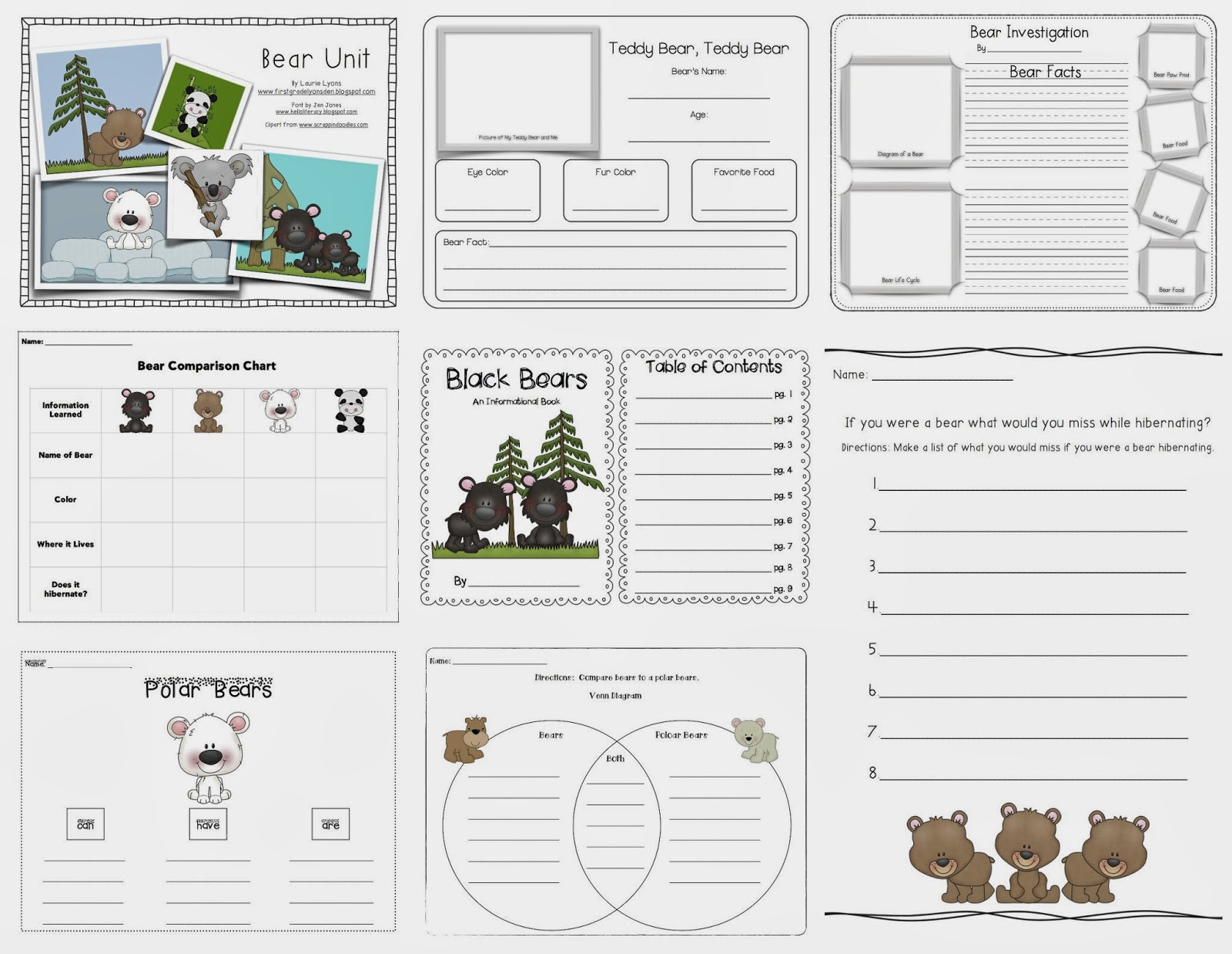 First Grade Lyons' Den: NEW Bear Unit on TpT