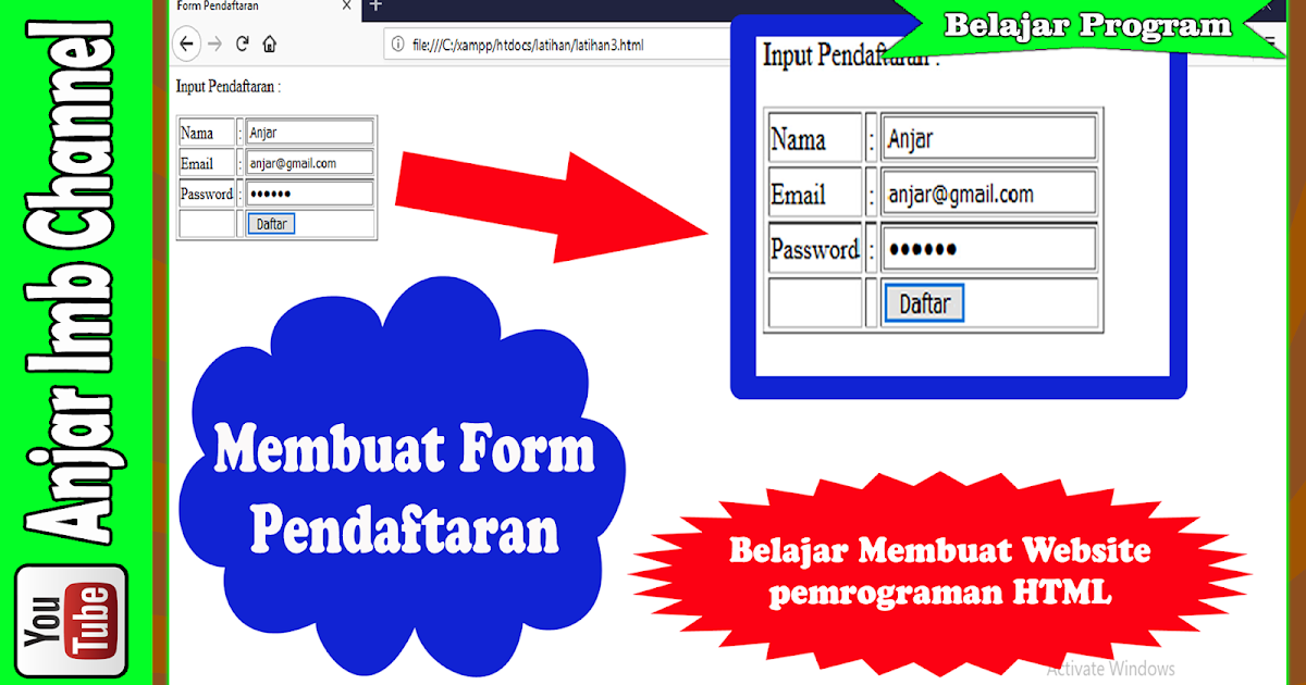 belajarpemrograman: Kode membuat form pendaftaran pemrograman HTML