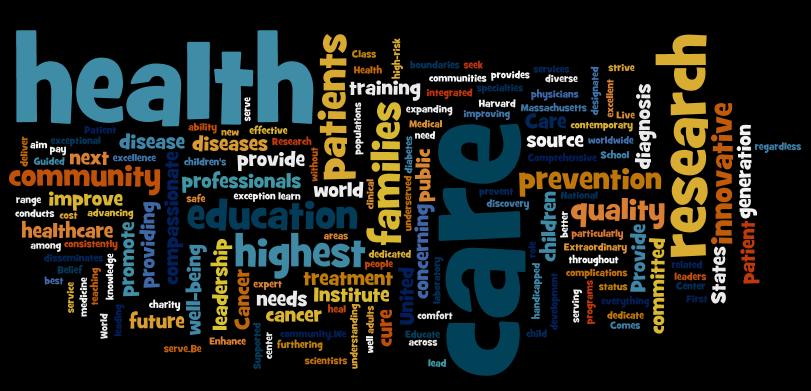 Not Running a Hospital: The wordle from the Hub academic medical centers