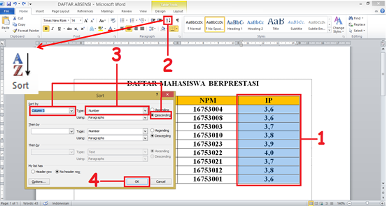 Cara Mengurutkan data menggunakan Sort By di Ms.Word | BELAJAR BARENG