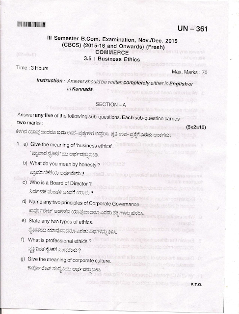 Bangalore University B.Com. COMMERCE 3.5 : BUSINESS ETHICS Nov./Dec ...