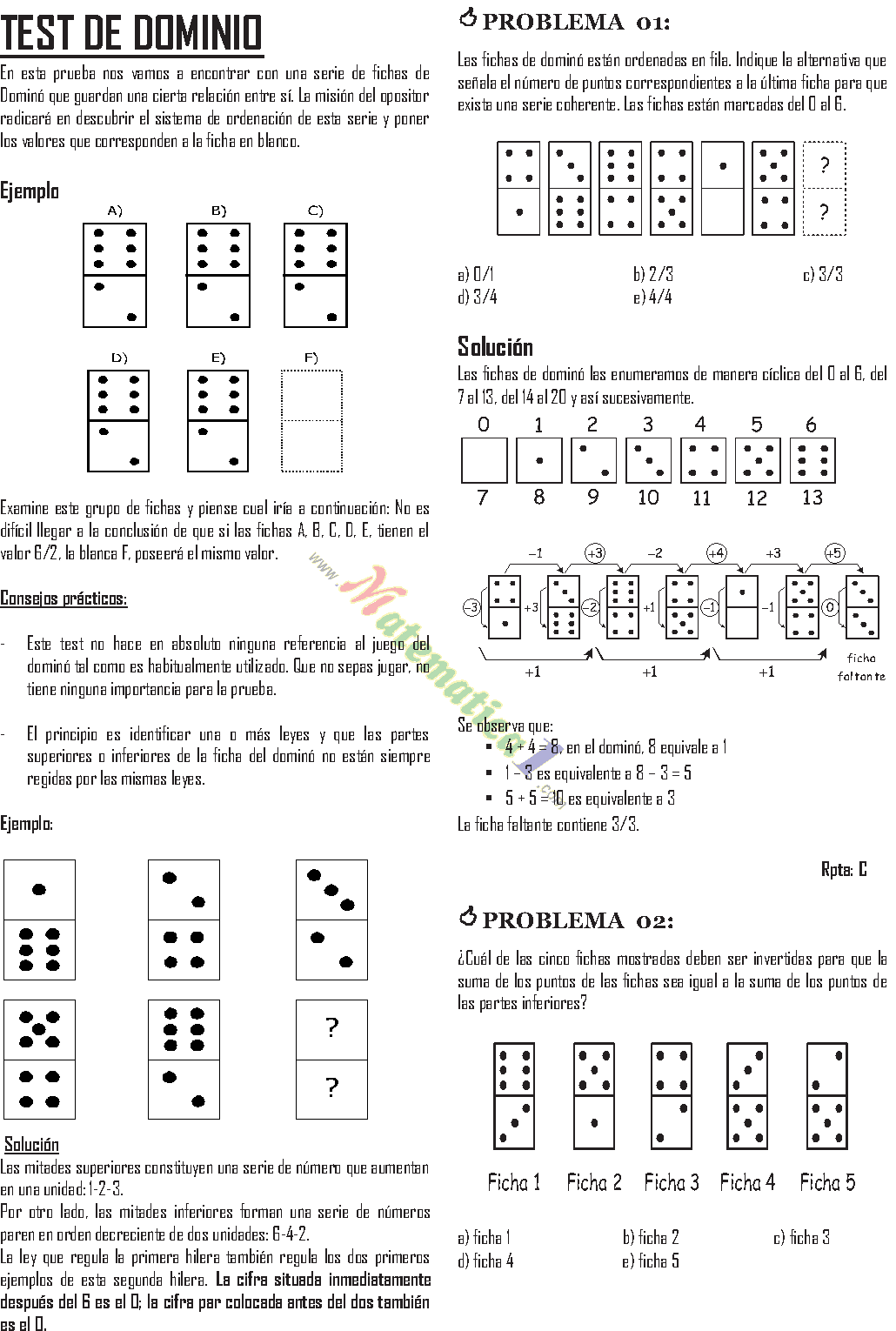TEST DE DOMINÓ EJERCICIOS RESUELTOS EN PDF Y VIDEOS