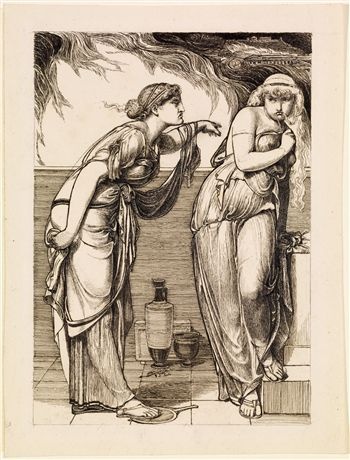 Pre Raphaelite Art: Helen and Cassandra by Frederick Sandys.