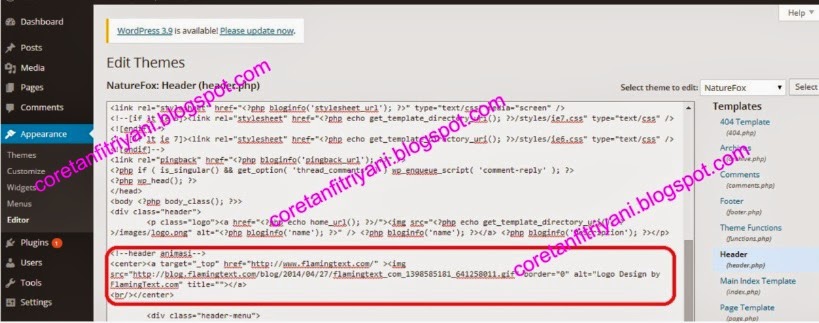 Coretan Hidup: Cara Membuat Animasi Pada Header Dengan CMS Wordpress