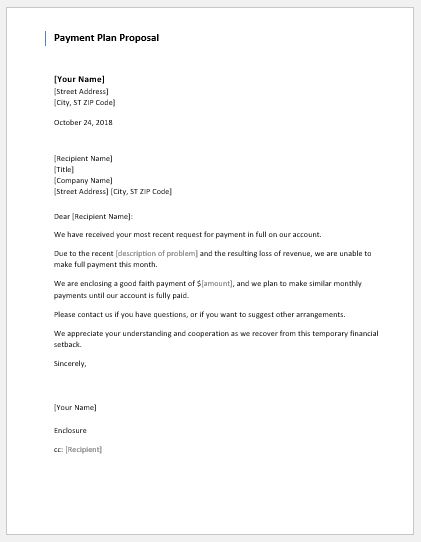 Payment Plan Letter Template ~ Resume Letter