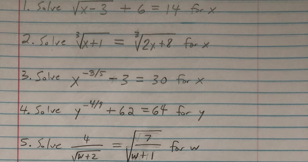 Professor Frank’s Math Blog: Radical Equations - Practice Problems and ...