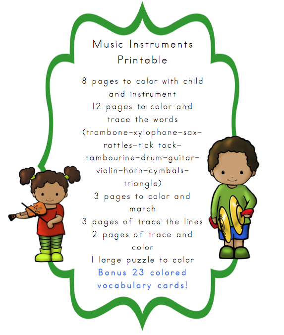 Music Instruments Printable (No Prep) ~ Preschool Printables