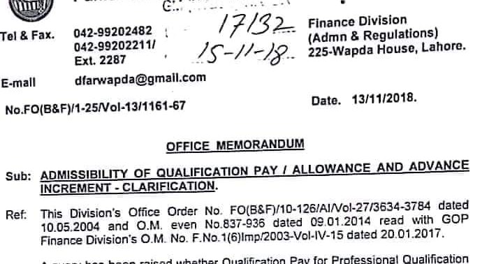 WAPDA RULES (Un-Official): Qualification Pay/ Allowance and Advance ...