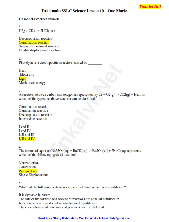 10th Standard Science One Mark Creative Question With Answer 10th-standard-science-one-mark-creative-question-with-answer