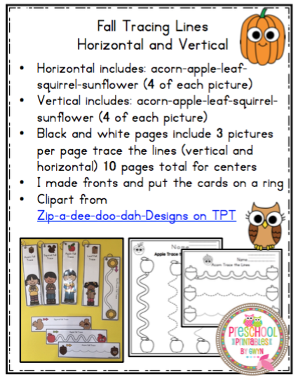 Fall Tracing Lines for Centers ~ Preschool Printables