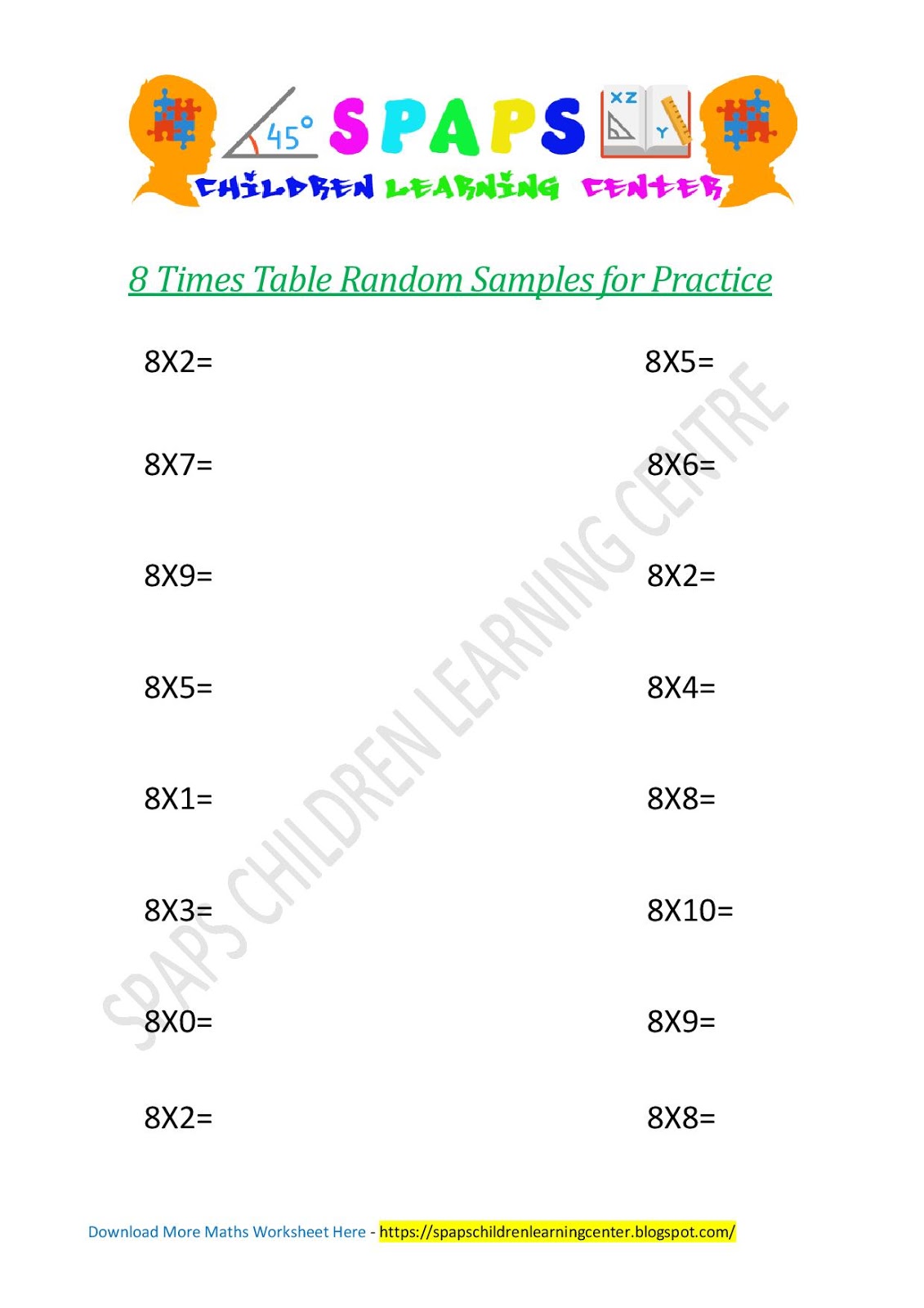 Download 8 Times Table Quiz Printable PDF Worksheets - Practice 8 ...
