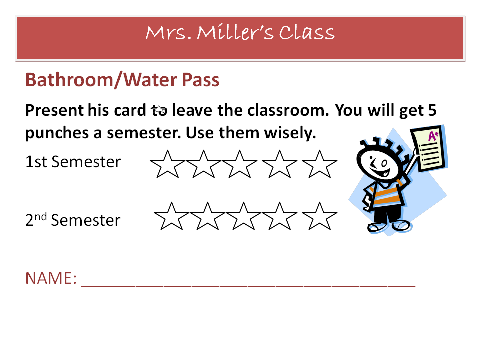 Bathroom Pass Punch Card