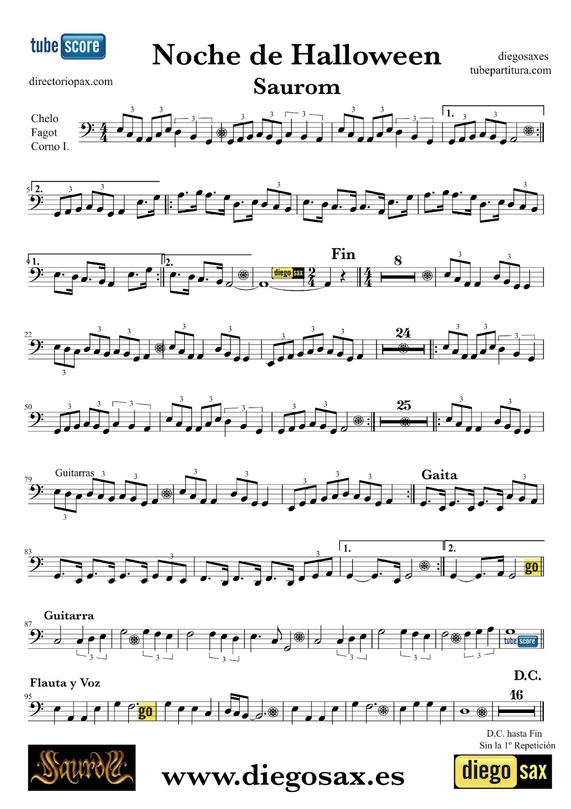 tocapartituras: Noche de Halloween de Saurom Partitura de Flauta, Gaita ...