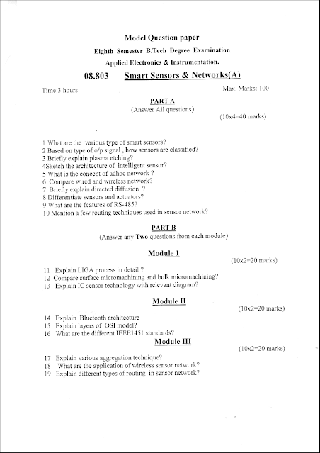 Kerala University B.Tech Smart Sensors & Networks (A) 2017 Question ...