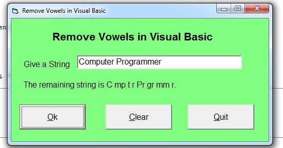 Free Programming Source Codes And Computer Programming Tutorials Remove Vowels In Visual Basic