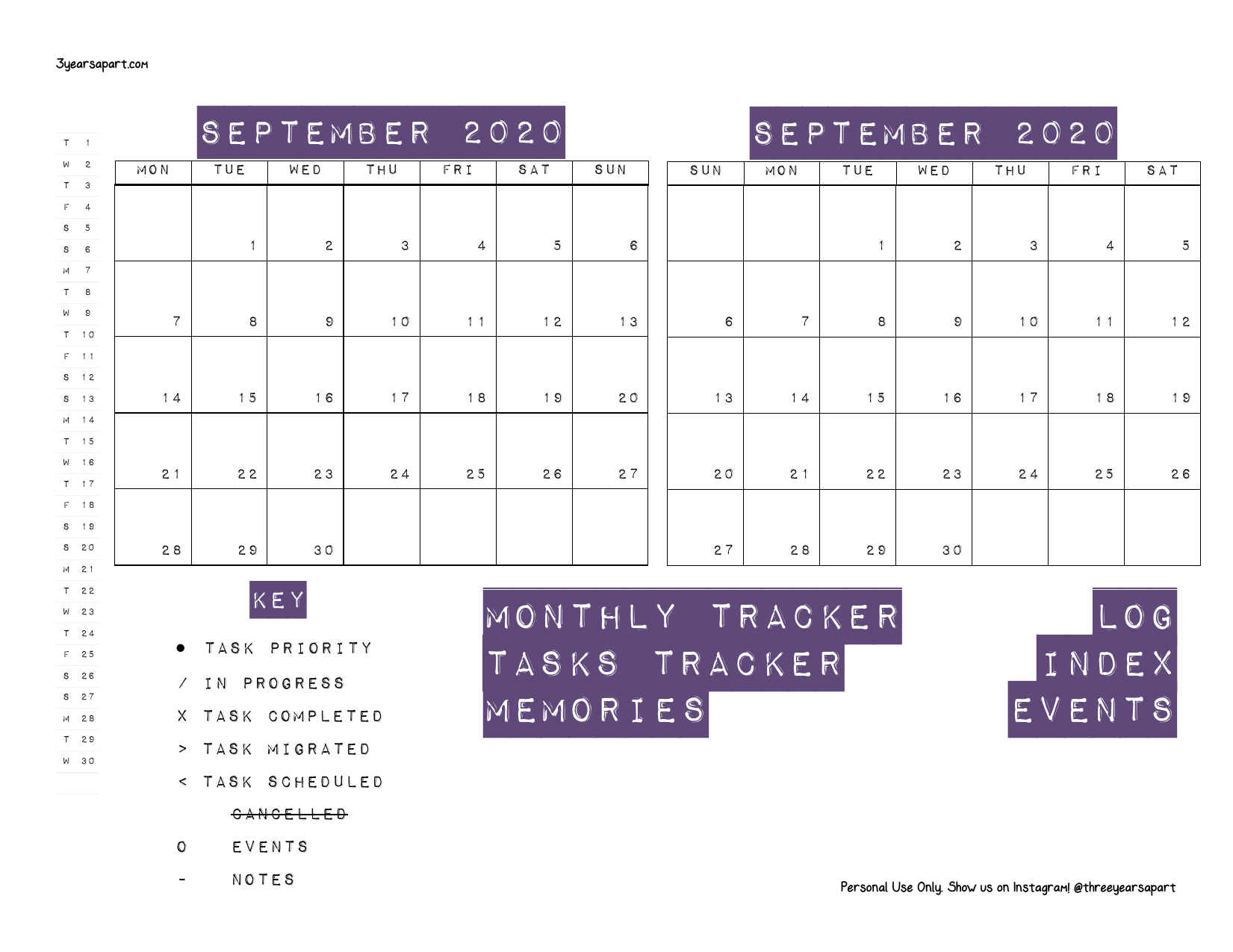 September 2020 Bullet Journal Bundle | Free Printable for Bullet ...