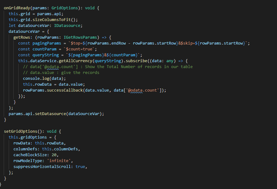 Crm Hub Infinite Row Model In Ag Grid With Angular Infinite Scrolling And Paging In Infinite