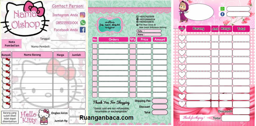 Siap download dan print nota olshop format cdr /psd - ruanganbaca.com