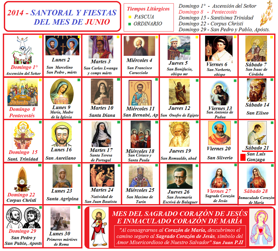 Santoral Y Fiestas Del Mes De Junio