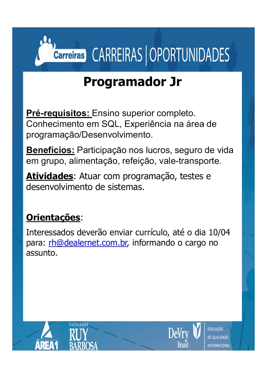 Carreiras ÁREA1: Programador Jr