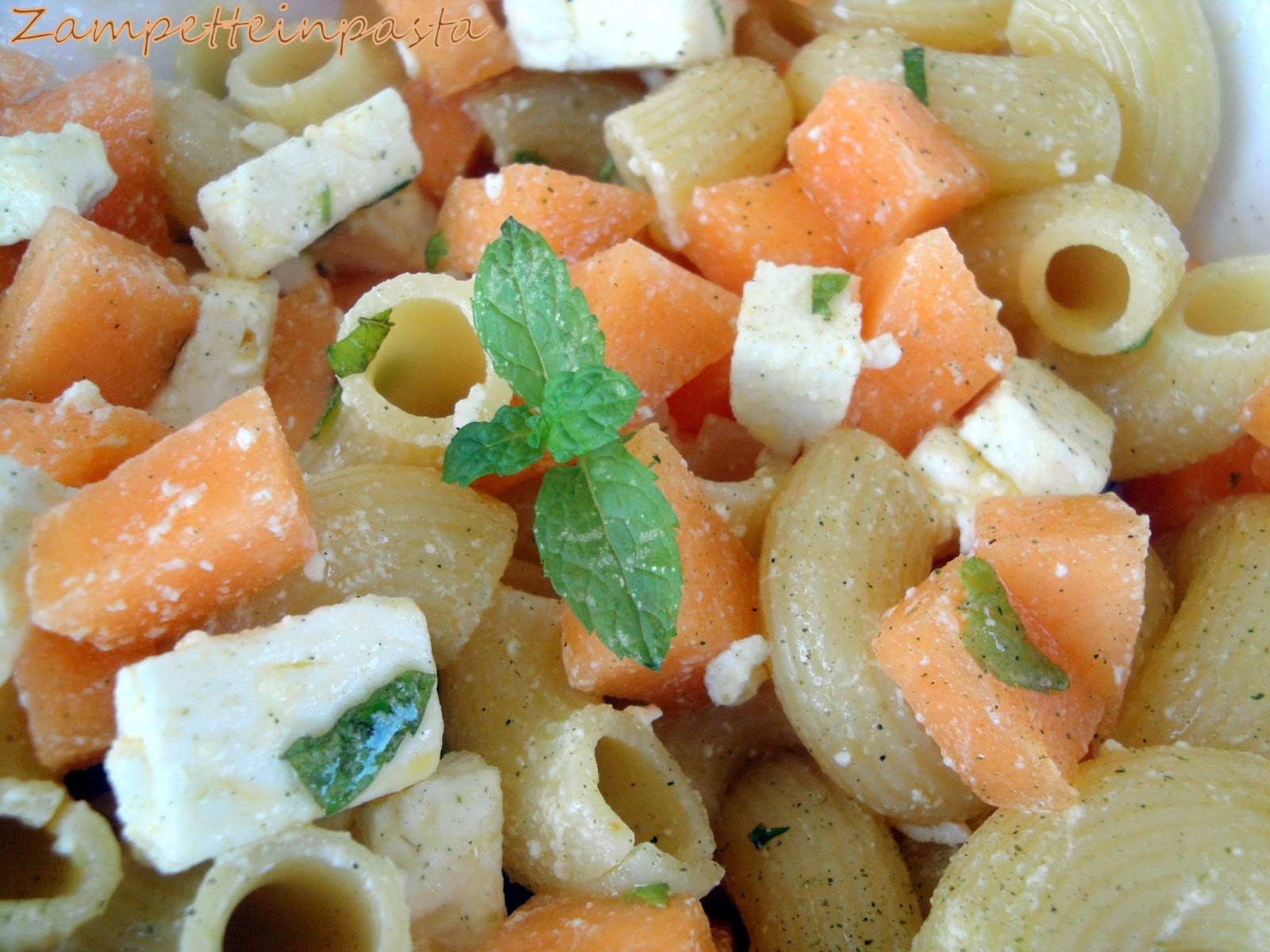 PASTA CON MELONE, FETA E MENTA da Zampette in Pasta su Akkiapparicette