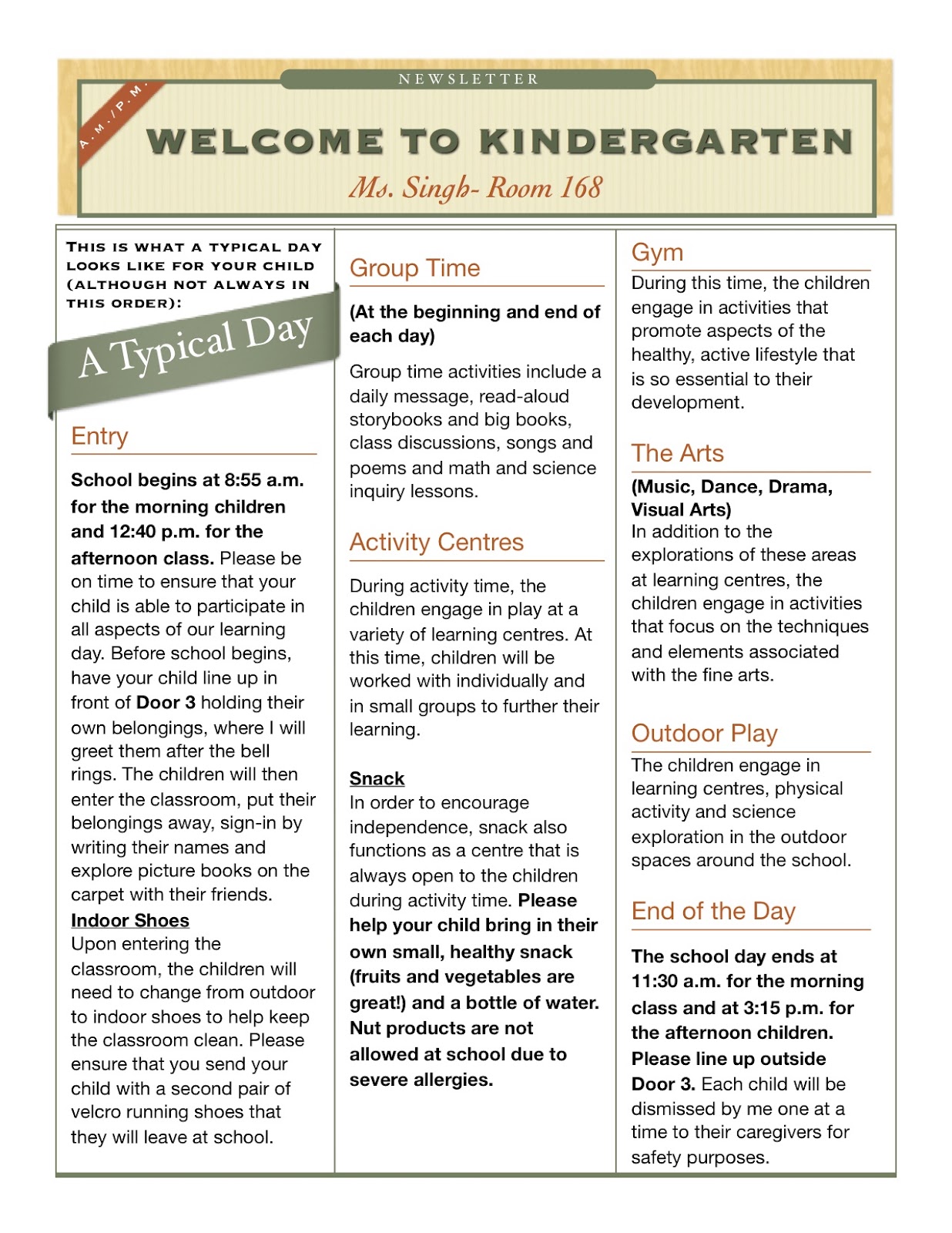 Welcome to Kindergarten: Welcome to Kindergarten Newsletter